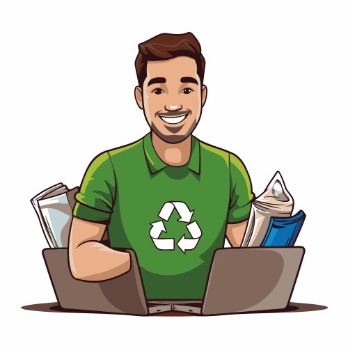 Cartoon man with recycling symbol Royalty Free Vector Image