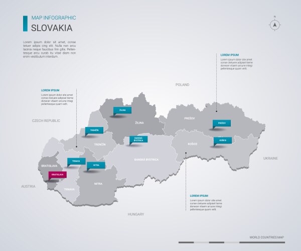 Slovakia map with location pointer marks Vector Image