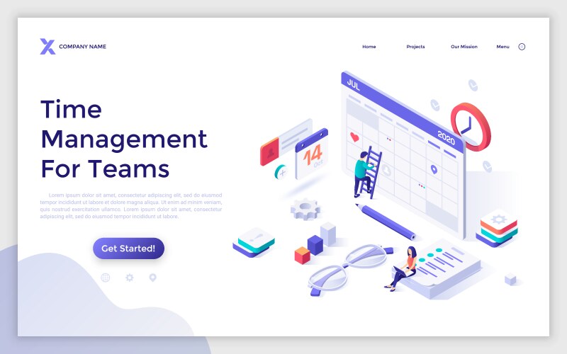 Modern isometric landing page template Royalty Free Vector