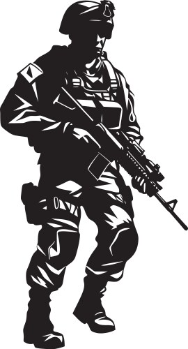 Strategic protector elegant soldier logo with gun Vector Image