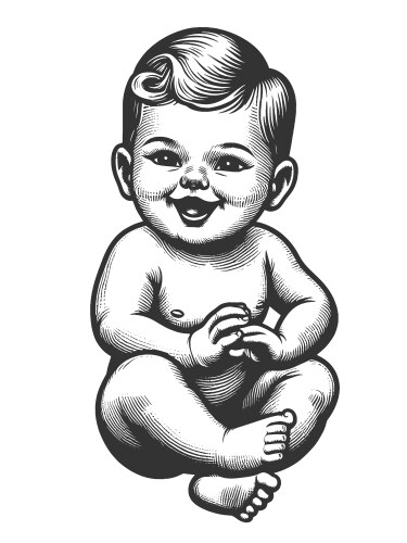 Laughing baby engraving sketch Royalty Free Vector Image