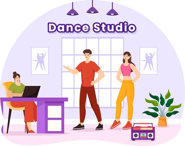 Dance studio with dancing couples performing Vector Image