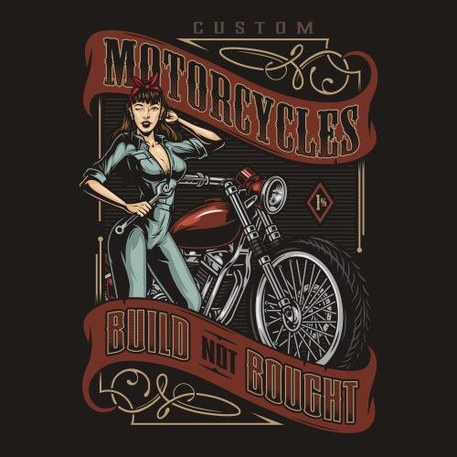 Pin up girl with motorcycle Royalty Free Vector Image