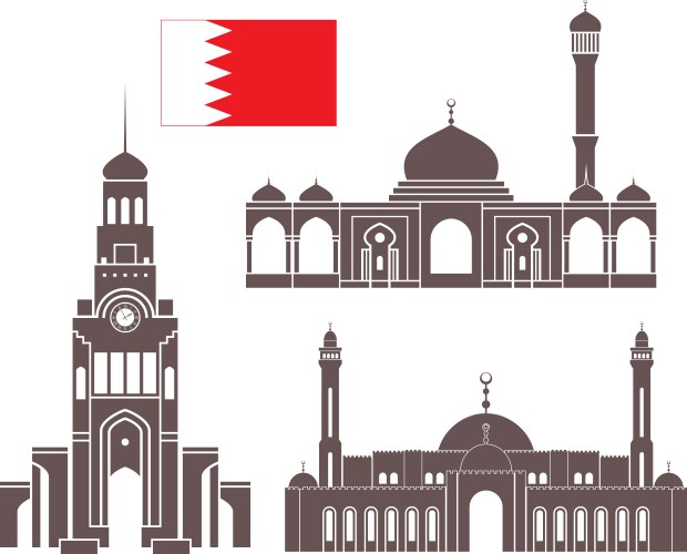Travel to bahrain manama set cultural symbols Vector Image