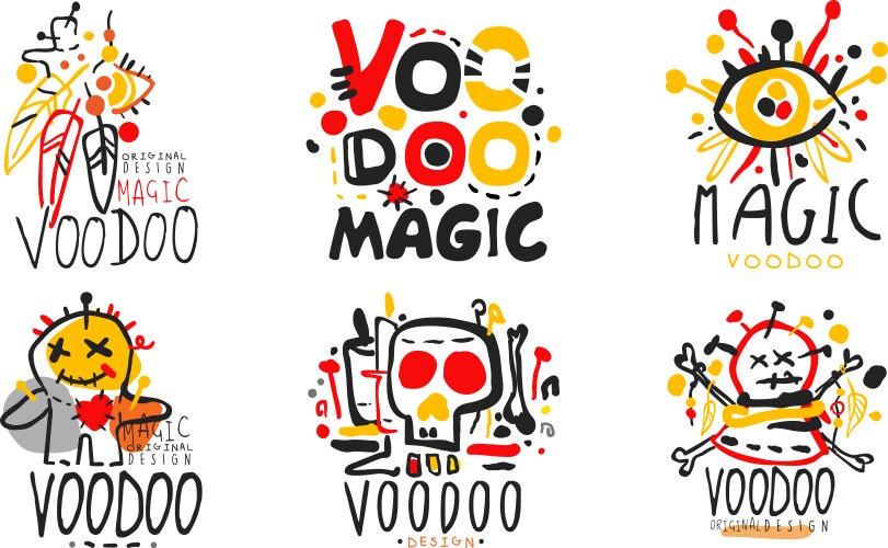 Voodoo and magic labels design set Royalty Free Vector Image