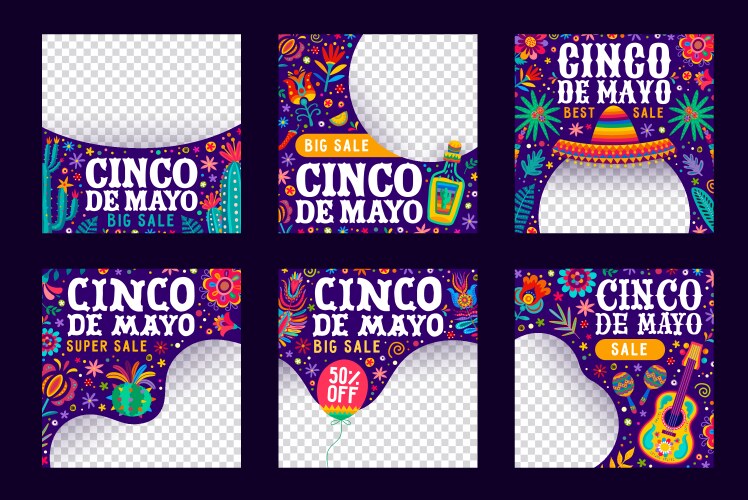 Social media post templates cinco de mayo holiday Vector Image