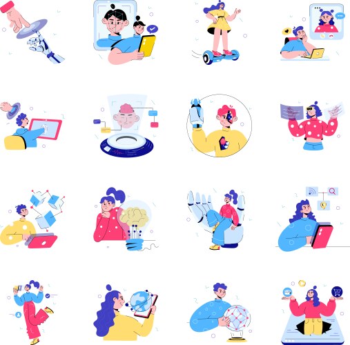 Set of smart technology doodle mini Royalty Free Vector