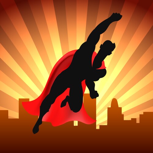 Superhero watching over city Royalty Free Vector Image
