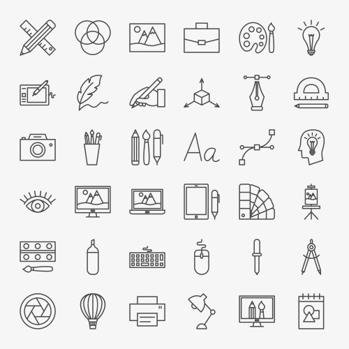Designer icons line set Royalty Free Vector Image Designer icons line set Royalty Free Vector Image