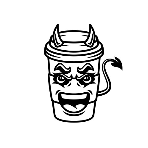 Devil coffee paper cup cartoon mascot character Vector Image