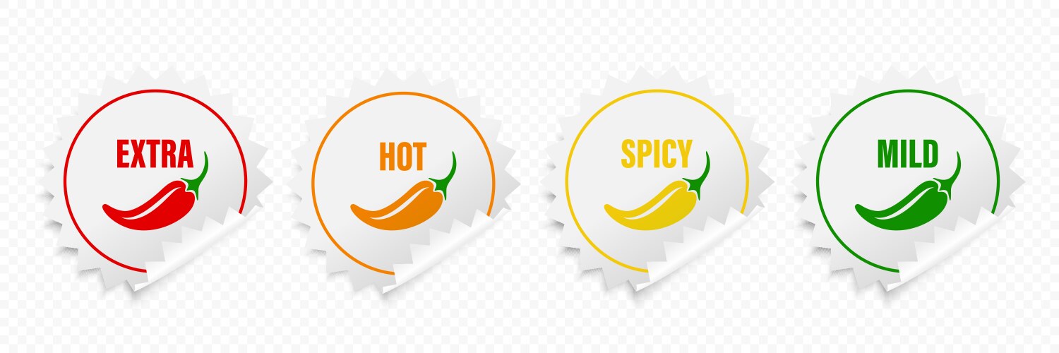 Realistic round stickers with spicy chili Vector Image