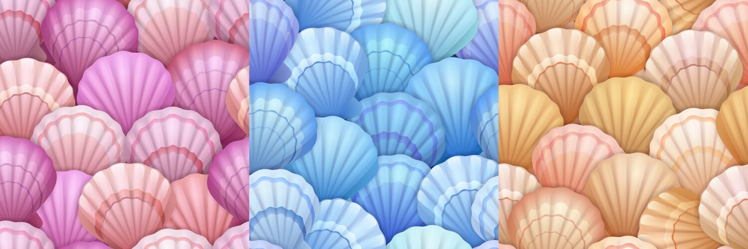 Seashell clam shells seamless patterns Royalty Free Vector
