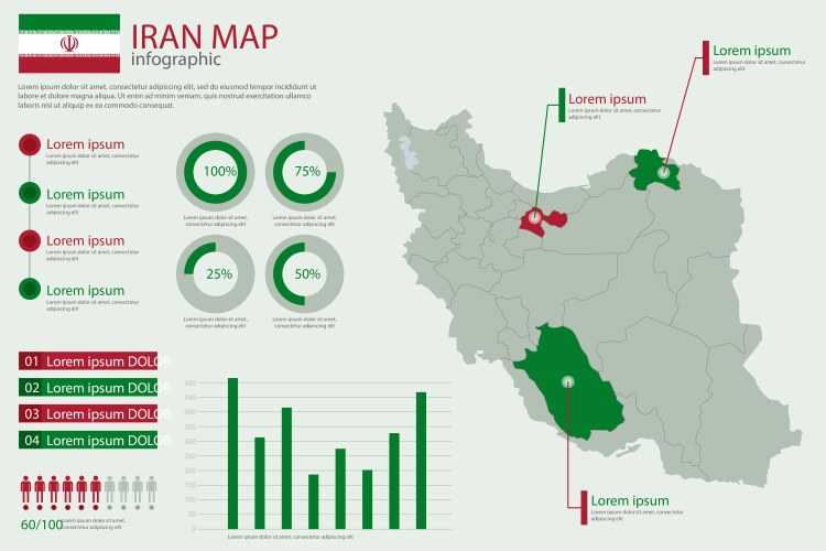 Flat iran map infographics Royalty Free Vector Image