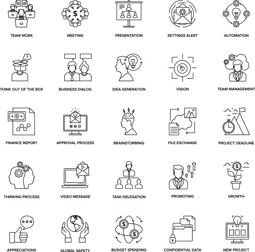 Line icons project management Royalty Free Vector Image