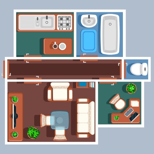 Small studio apartment cartoon plan Royalty Free Vector