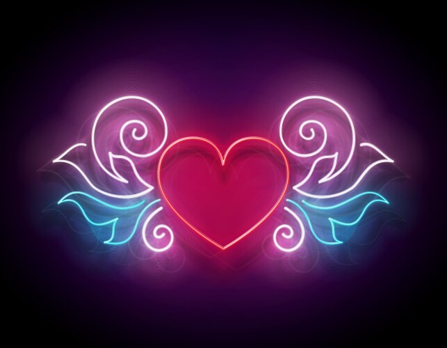 Red and pink neon heart with rays Royalty Free Vector Image