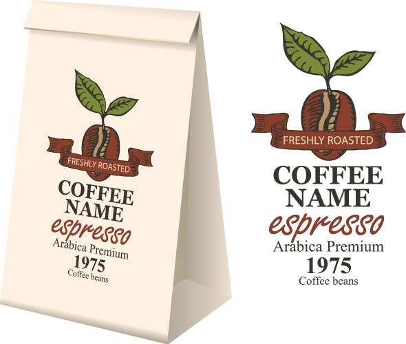 Coffee package with text and branch Royalty Free Vector