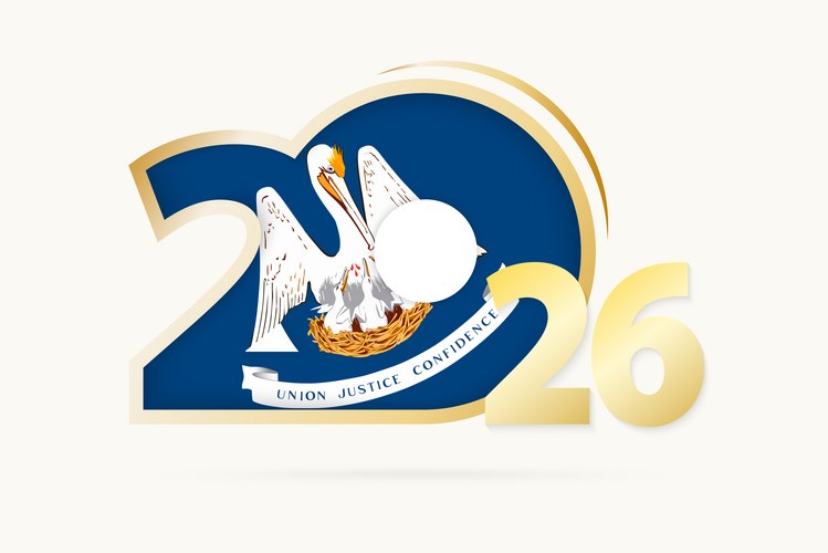 Year 2026 with Louisiana Flag Royalty Free Vector Image