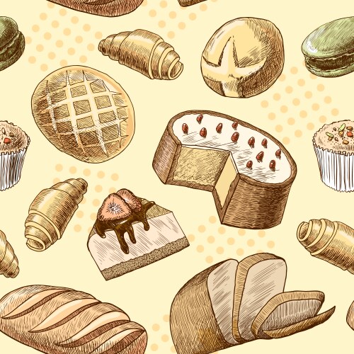 Seamless sweet baked pastries Royalty Free Vector Image