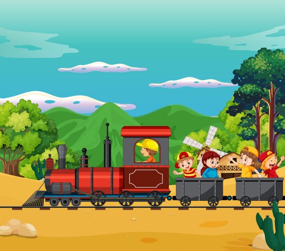Train riding on the track Royalty Free Vector Image