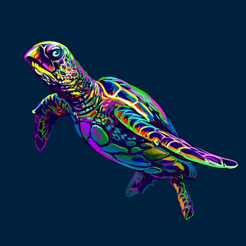 Sea turtle realistic artistic colored drawing Vector Image