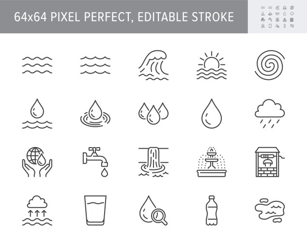 Water pollution ecology problem icon set in thin Vector Image