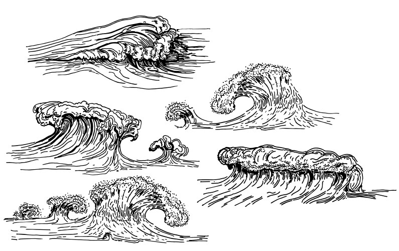 Sea waves set hand drawn Royalty Free Vector Image