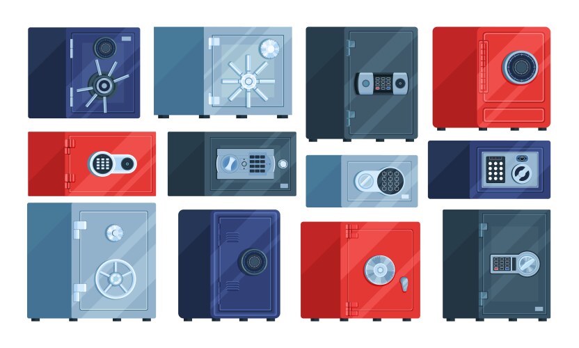 Different metal cabinet steel locker safe boxes Vector Image