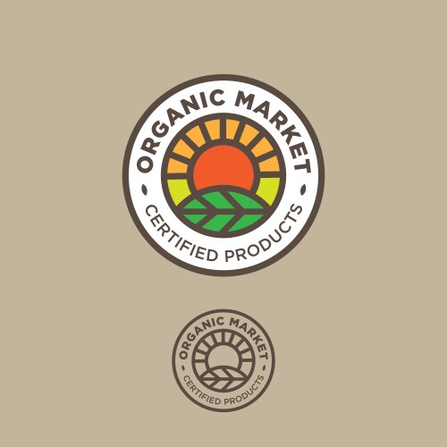 Organic logo farmer products emblem leaves sun Vector Image