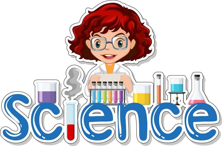 Sticker design with scientist doing experiment Vector Image