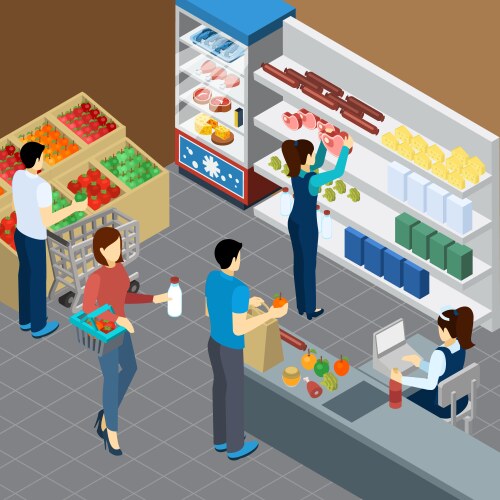 Supermarket isometric flowchart Royalty Free Vector Image