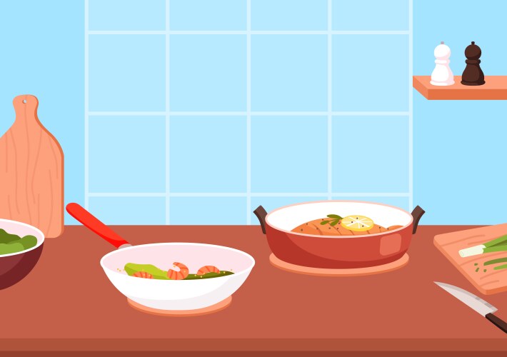 Realistic kitchen tools food composition Vector Image