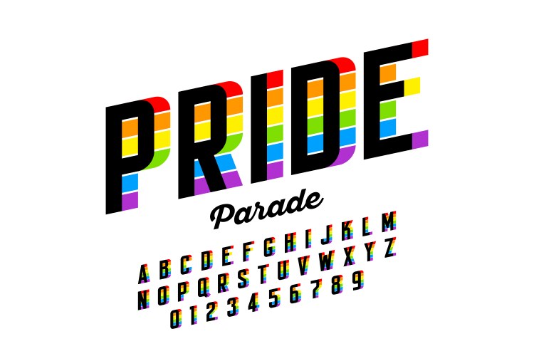 Lgbtq rainbow flag colors pride font alphabet Vector Image