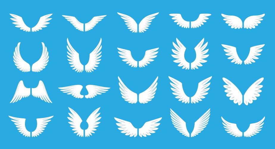 White angel bird wing aviation fly flat icon set Vector Image