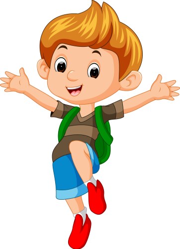 Cute boy go to school cartoon Royalty Free Vector Image
