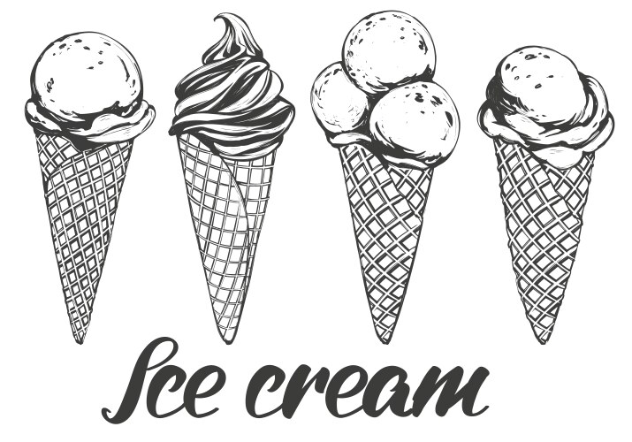 Set hand drawn black and white ice cream Vector Image
