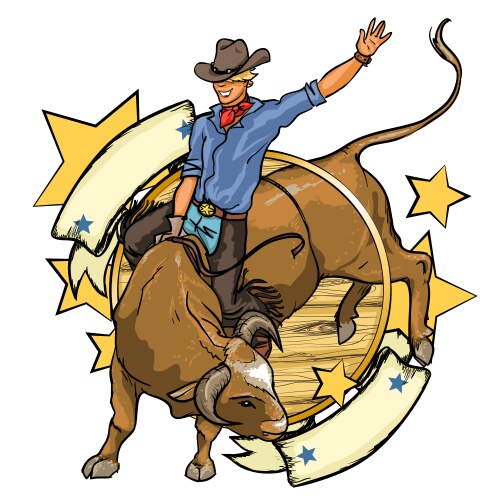 Rodeo cowboy texas longhorn bull Royalty Free Vector Image