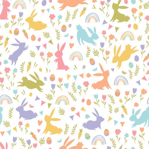Cute rabbit bunny in flower seamless pattern Vector Image