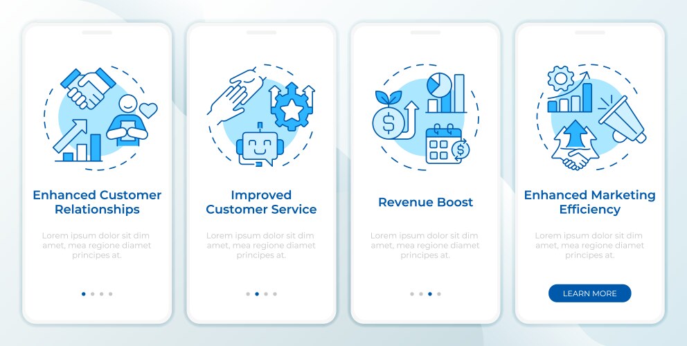 Crm system types blue onboarding mobile app screen
