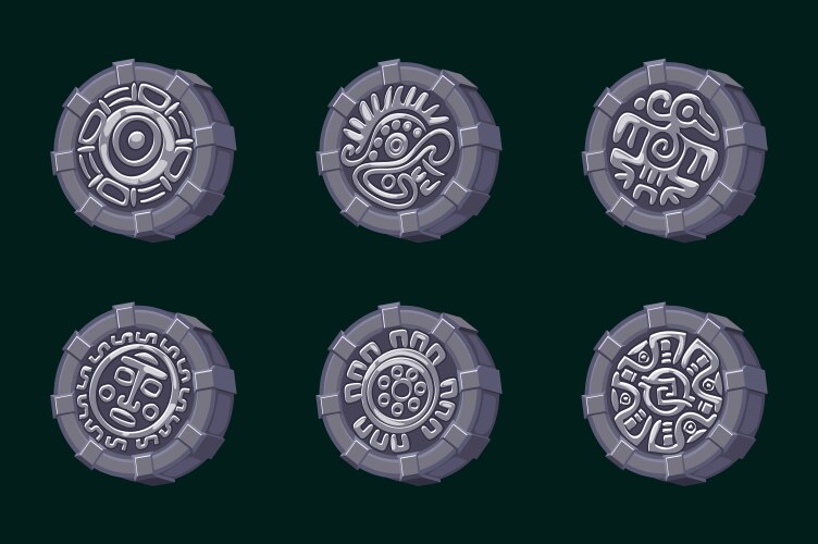 Golden maya or aztec symbols in ornament frame Vector Image