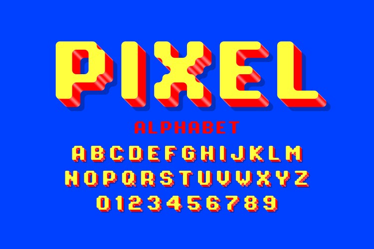 Video game pixel font with distortion Royalty Free Vector