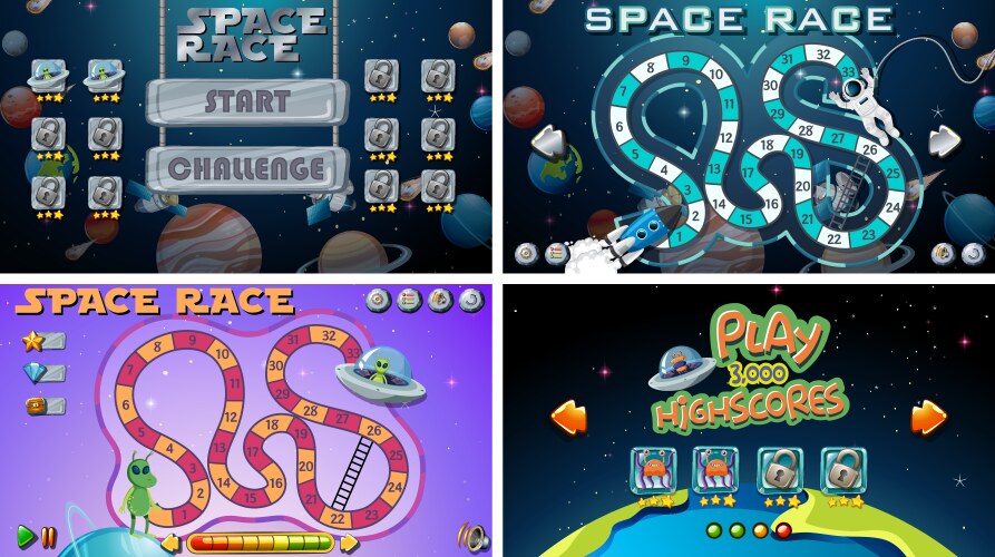 Gui app screens for space adventure game Vector Image