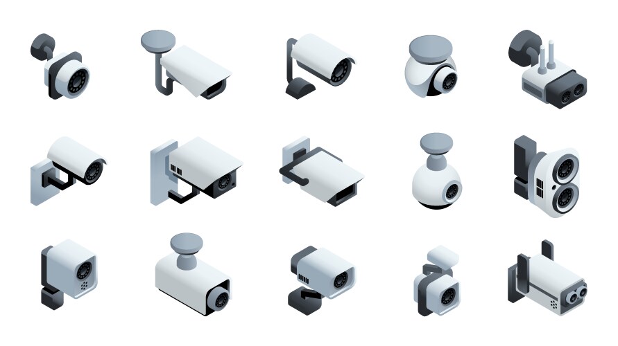 Isometric security camera digital cctv Royalty Free Vector