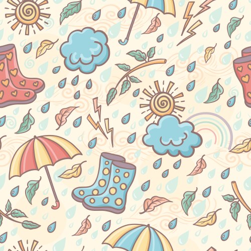 Seamless pattern with cute umbrella and rain cloud