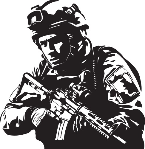 Strategic defender elegant soldier holding gun Vector Image