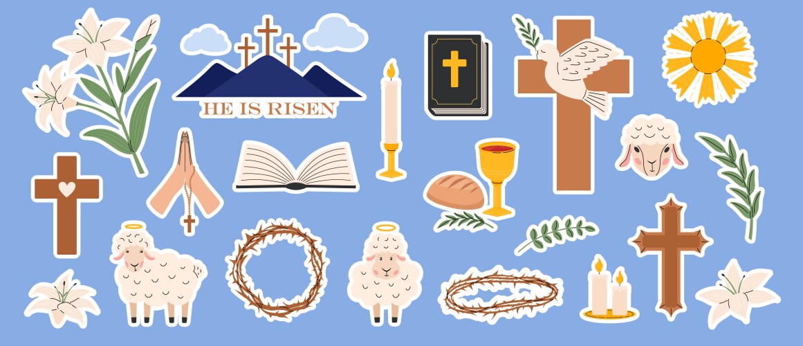 Easter sticker pack religious christian signs Vector Image