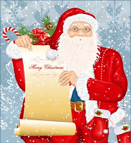 Santa claus reading a long list of gifts Vector Image