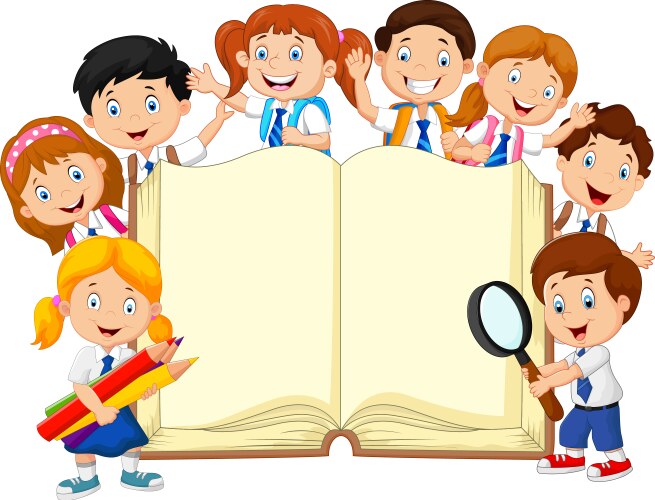 Students playing with book Royalty Free Vector Image