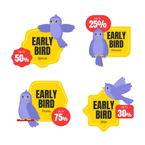 Early bird label design collection Royalty Free Vector Image