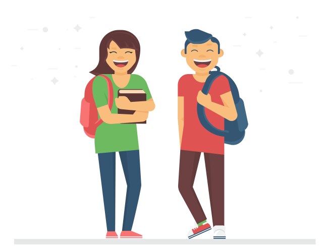 Cartoon cheerful college students set Royalty Free Vector